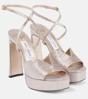 JIMMY CHOO Karli 125 Glitter Platform Sandals - Metallic