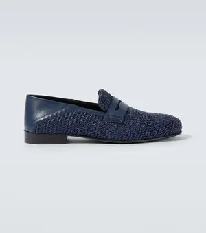 Manolo Blahnik Padstow Raffia And Leather Loafers - Blue