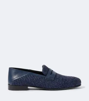 Manolo Blahnik Padstow Raffia And Leather Loafers - Blue