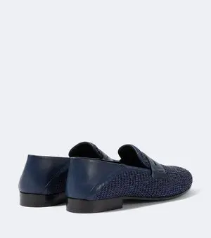 Manolo Blahnik Padstow Raffia And Leather Loafers - Blue