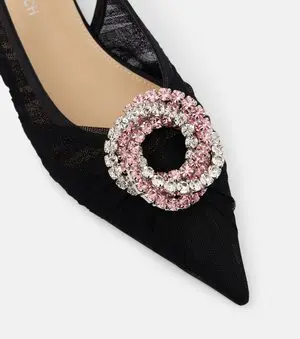 Mach & Mach Galaxy Tulle Slingback Flats - Black