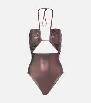 Rick Owens Metallic Halterneck One Piece Swimsuit - Brown