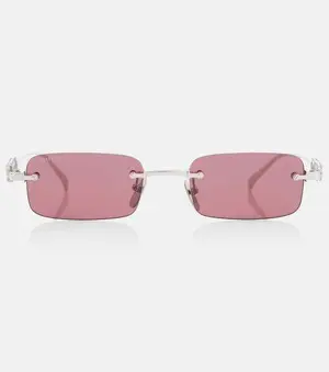 Gucci Logo Embellished Rectangular Sunglasses - Pink