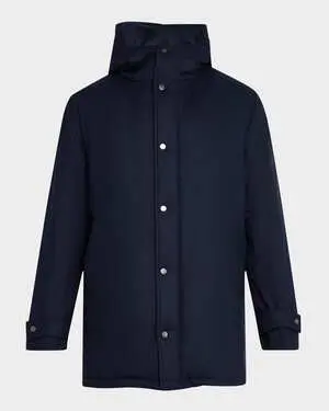 Kiton Cashmere And Nylon Hooded Parka - Navy