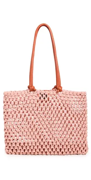 Clare V. Sandy Crochet Tote - Blush W/ Bright Poppy Straps