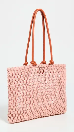 Clare V. Sandy Crochet Tote - Blush W/ Bright Poppy Straps