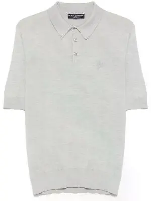 Dolce & Gabbana Logo-embroidered Silk Polo Shirt - Grey