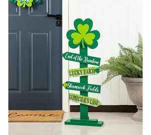 GLITZHOME 36'h St.patrick's Wood Shamrock Word Ign Porch - One-color
