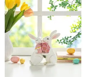 GLITZHOME 7'h Easter Love Bunnies Resin Table D Ecor - One-color