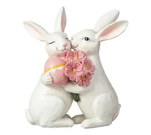GLITZHOME 7'h Easter Love Bunnies Resin Table D Ecor
