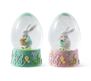 GLITZHOME 2.5' Small Resin Easter Bunnies Water Globes S/2