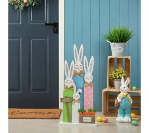 GLITZHOME 29.75'h Easter Wooden Bunny Family Po Rch Sign - One-color