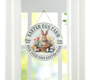 GLITZHOME 11.75'd Easter Bunny Round Wall/door Anger - One-color