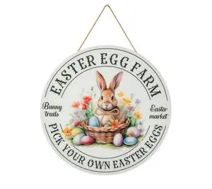 GLITZHOME 11.75'd Easter Bunny Round Wall/door Anger
