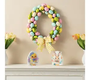 GLITZHOME 18'd Many Many Easter Eggs Egg Shaped Wreath - One-color