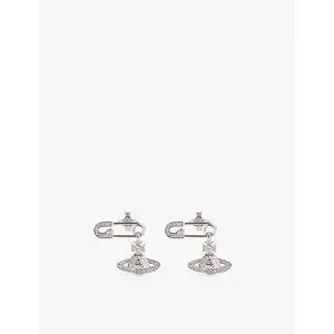 VIVIENNE WESTWOOD Lucrece Crystal-embellished Brass Earrings - Platinum / White Cz
