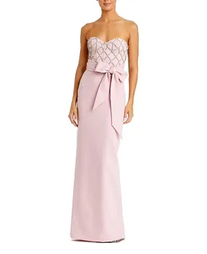 Mac Duggal Strapless Embellished Bustier Gown With Bow Detail - Rose