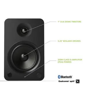 KANTO Yu6 Powered Bookshelf Speakers With Built-in Bluetooth Pair - Matte Black