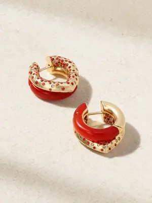 TABAYER Oera 18-karat Gold Multi-stone Hoop Earrings - Red
