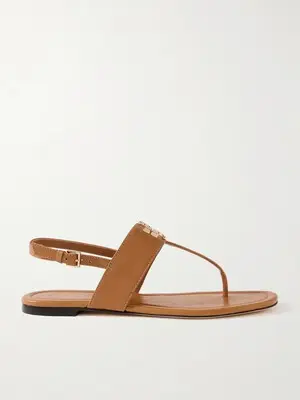 Tory Burch Eleanor Embellished Leather Sandals - Brown