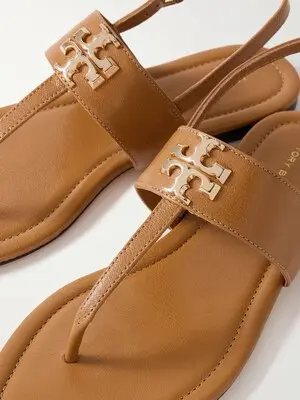 Tory Burch Eleanor Embellished Leather Sandals - Brown