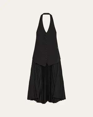 Helmut Lang Helmut Lang Pleated Halter Maxi Dress - Black