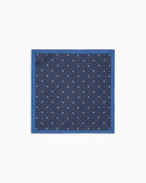 Giorgio Armani Printed Silk Pocket Square Blue