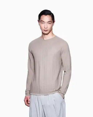 Giorgio Armani Chevron Virgin Wool Crewneck Jumper - Beige