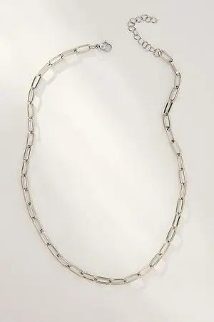 BOXBAR Flat Edge Link Paperclip Chain Necklace - Silver