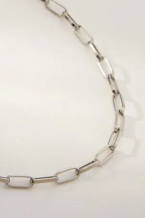 BOXBAR Flat Edge Link Paperclip Chain Necklace - Silver