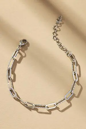BOXBAR Textured Paperclip Charm Bracelet - Silver