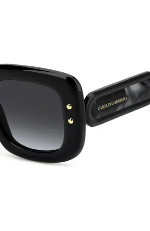 Carolina Herrera 49mm Rectangular Sunglasses - Black/ Dark Grey Sf