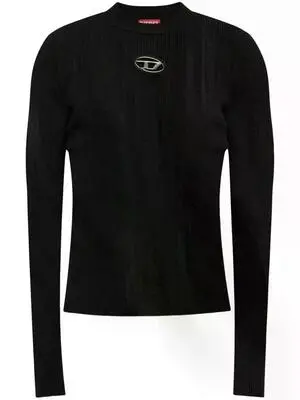 DIESEL® Ribbed Oval D Plaque Crew Neck Long Sleeve T-shirt