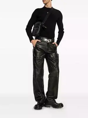 DIESEL® Ribbed Oval D Plaque Crew Neck Long Sleeve T-shirt