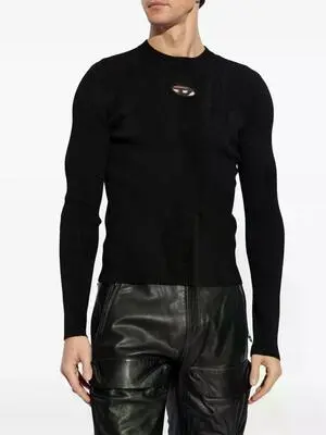 DIESEL® Ribbed Oval D Plaque Crew Neck Long Sleeve T-shirt