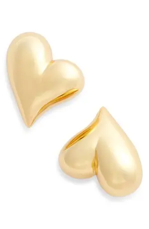 Jenny Bird Art Heart Button Stud Earrings - High Polish Gold