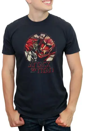 ATTACK ON TITAN Eren Vs. Colossal Cover Short Sleeve Graphic T-shirt