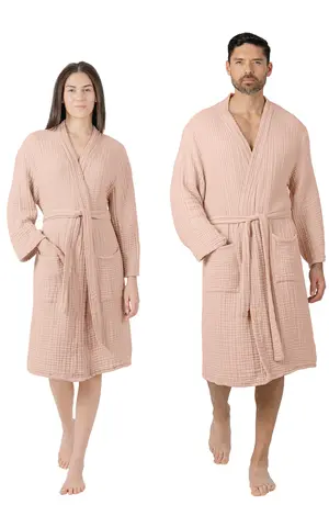 COMFY CUBS Adult Muslin Bathrobe Blush