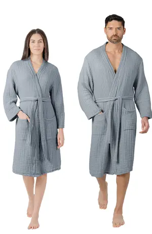 COMFY CUBS Adult Muslin Bathrobe - Pacific Blue