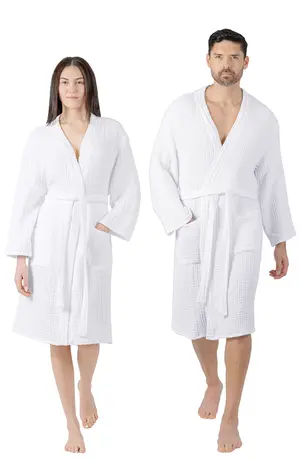 COMFY CUBS Adult Muslin Bathrobe - White