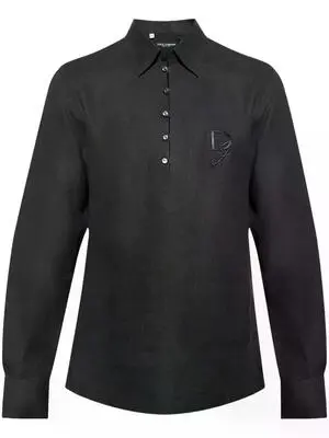 Dolce & Gabbana Logo-embroidered Linen Shirt - Black