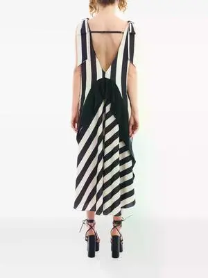 PARLOR Striped Midi Dress - White