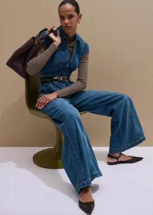 ME+EM Palazzo Travel Jumpsuit Mid Blue Denim