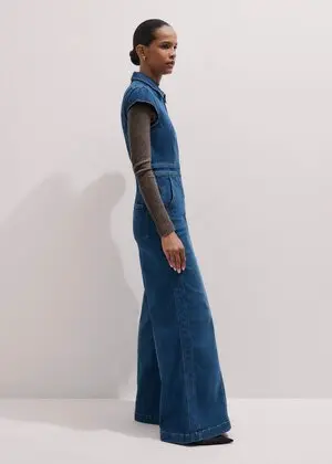ME+EM Palazzo Travel Jumpsuit - Mid Blue Wash