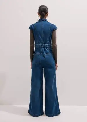 ME+EM Palazzo Travel Jumpsuit - Mid Blue Wash