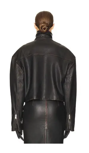 HELSA Leather Oversized Moto Jacket - Black