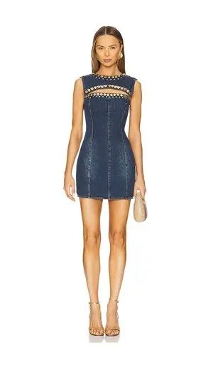 AREA Crystal Cut Out Mini Dress - Blue