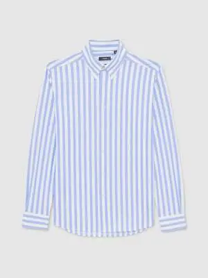REISS Tobin Striped Jersey Button-down Shirt With Cotton - Pale Blue Stripe
