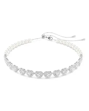 SWAROVSKI Crystal Heart Halo Tennis Choker Necklace - Silver