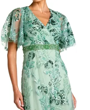 Mac Duggal Floral Embellished Gown - Sage